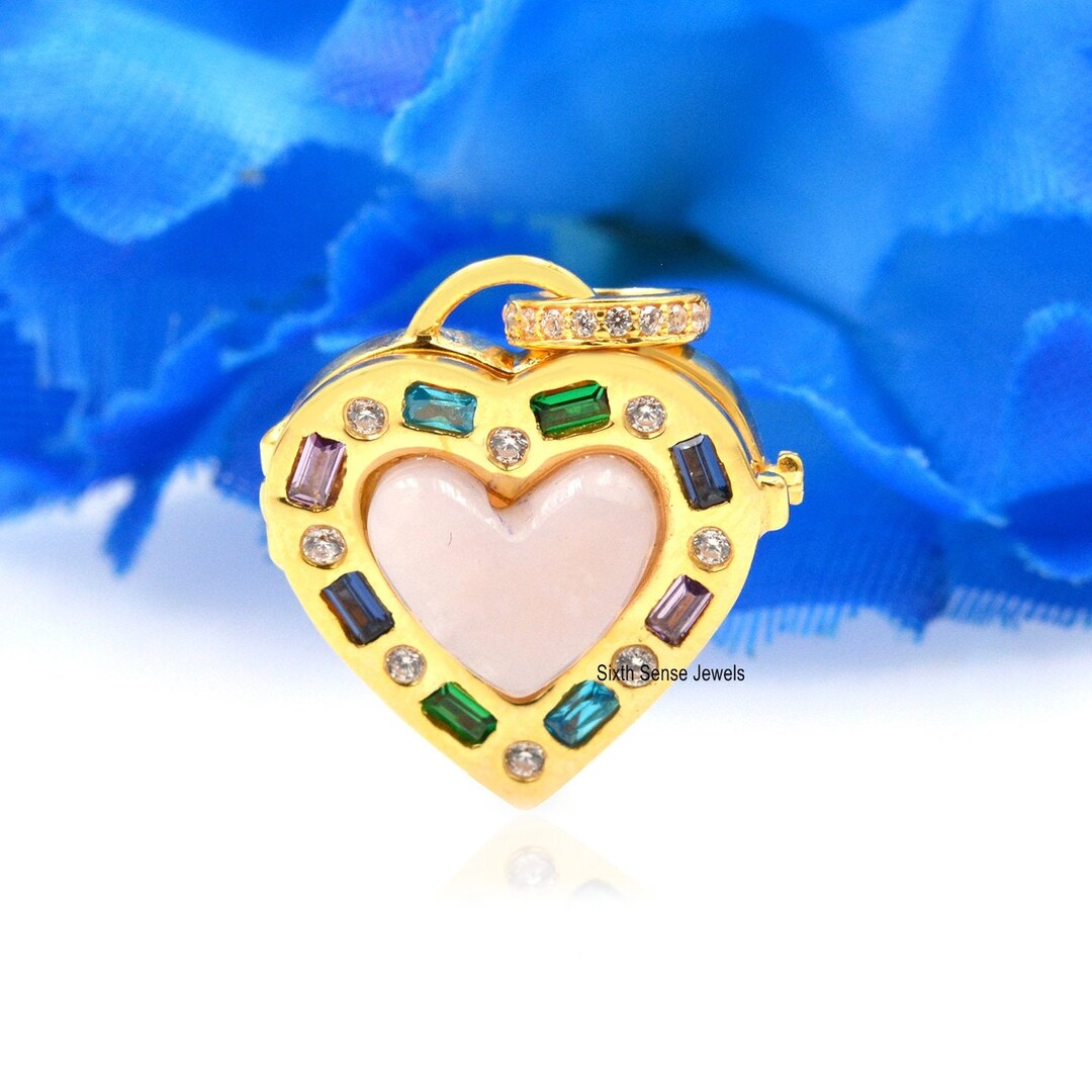 925 Silver Heart Box Locket, Opal Heart Box Locket, Heart Shaped Push ...