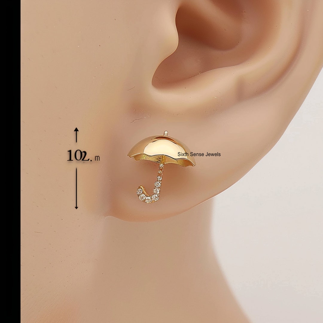 Diamond Umbrella Studs Earrings, Unique Umbrella Stud Earrings, Umbrella Earrings, Silver ...