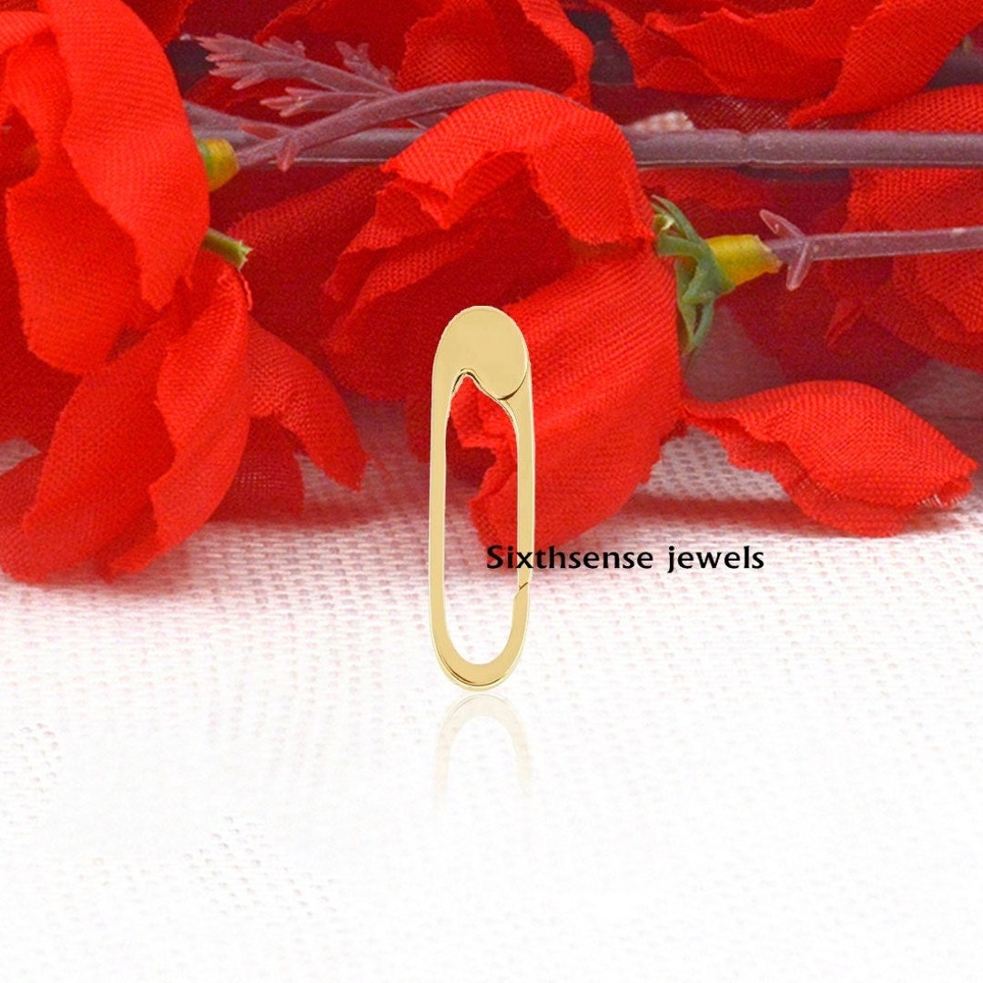 14K Solid Gold Oval Charm Lock Oval Bracelet Lock Elongated - Etsy
