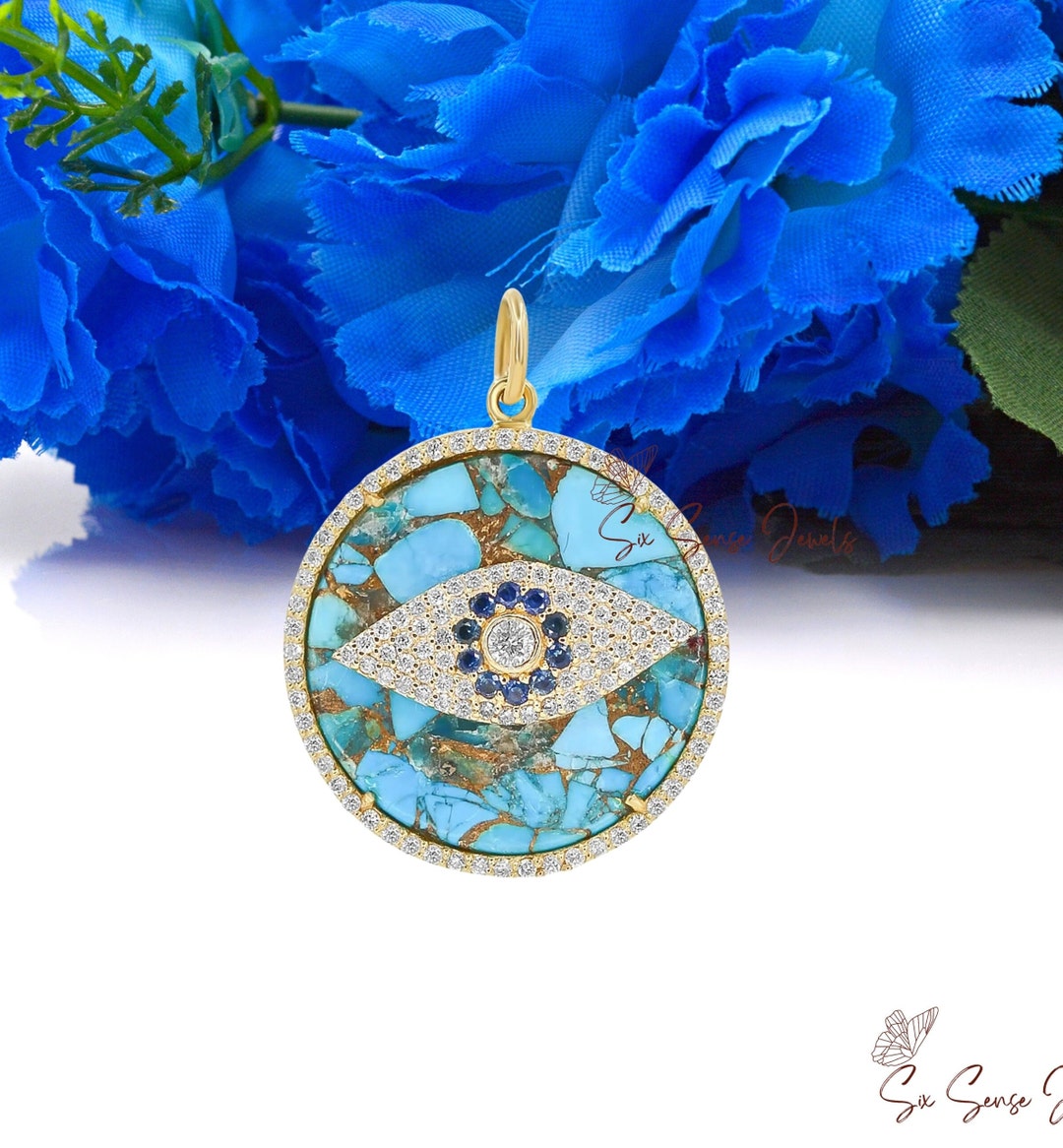 Gemstone Evil Eye Disc Pendant, Evil Eye Disc Pendant, Handmade Evil ...
