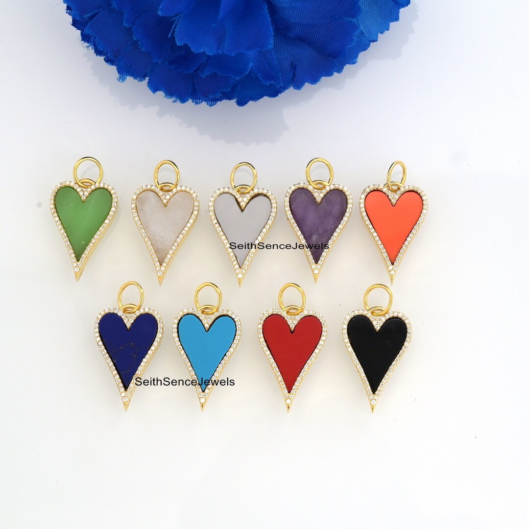 14K Gold Elongated Heart Pendant,love Gemstone Heart Pendant,tiny ...