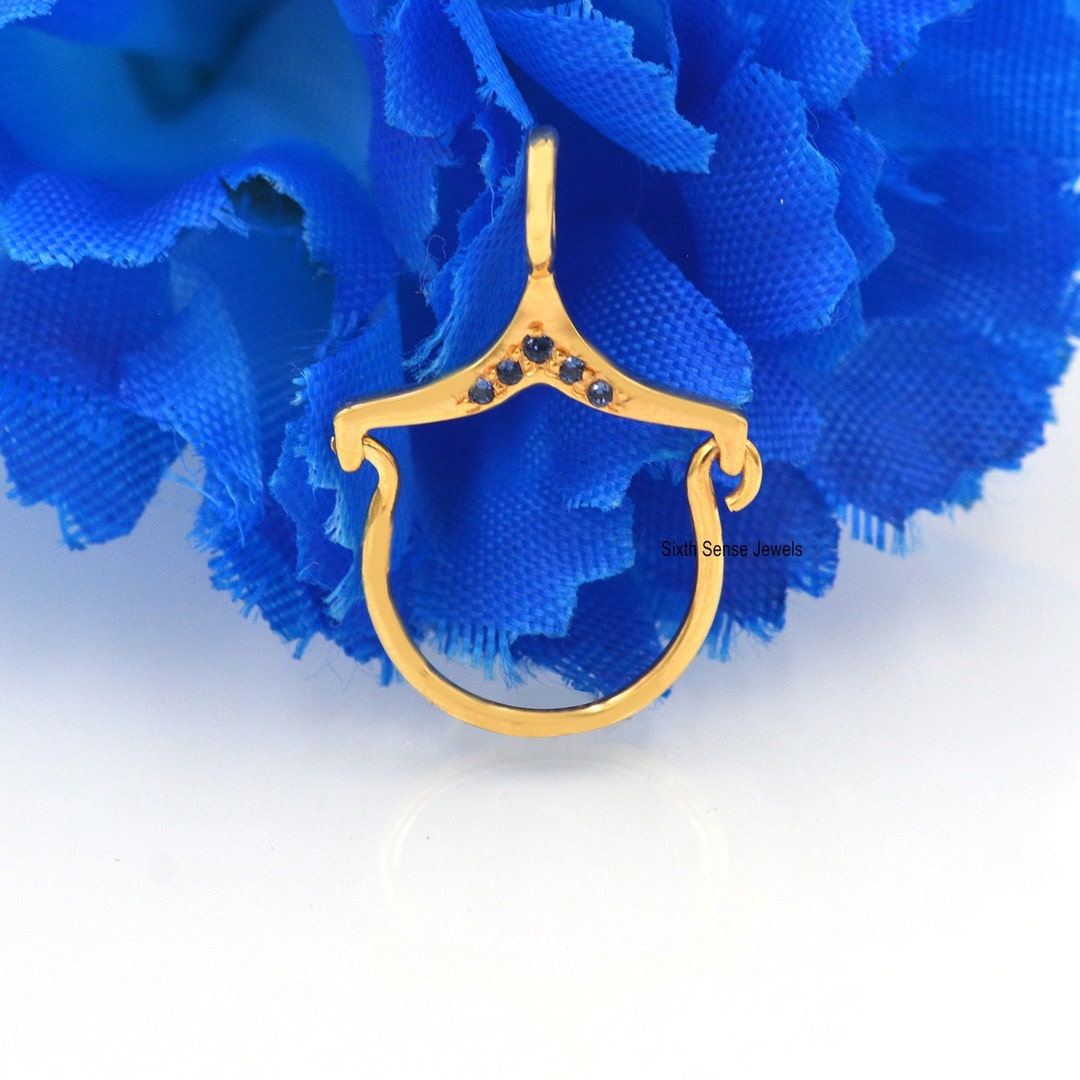 14K Solid Gold Charm Holder Pave Charm Holder Pendant - Etsy