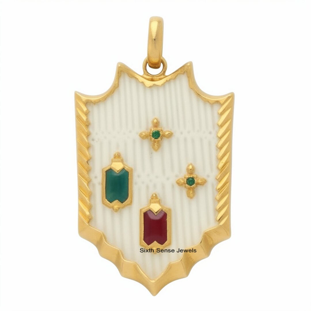 Gemstone Shield Pendant, Carved Shield Pendant, Designer Shield Pendant ...