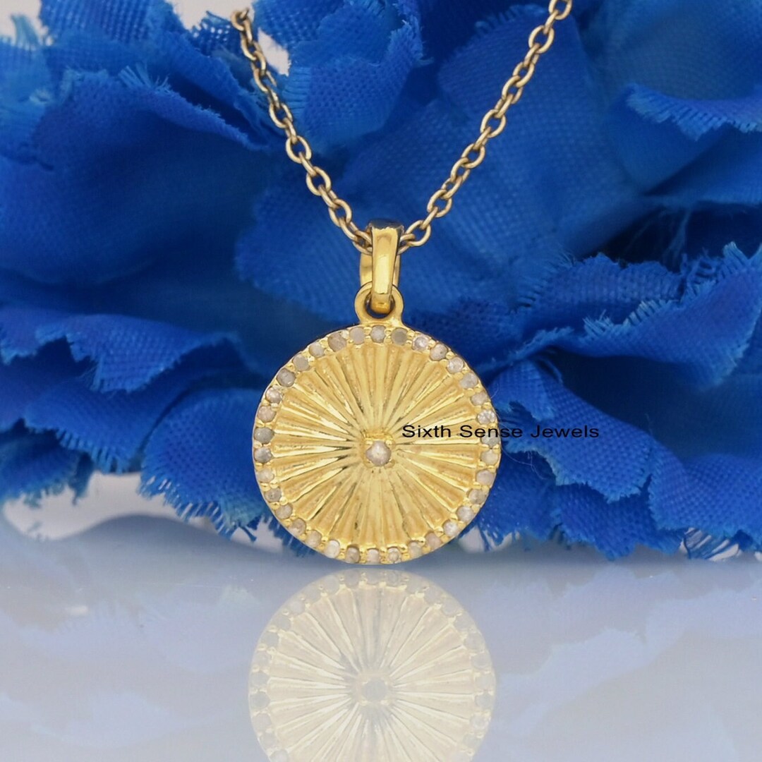14K Gold Diamond Fluted Disc Pendant - Etsy