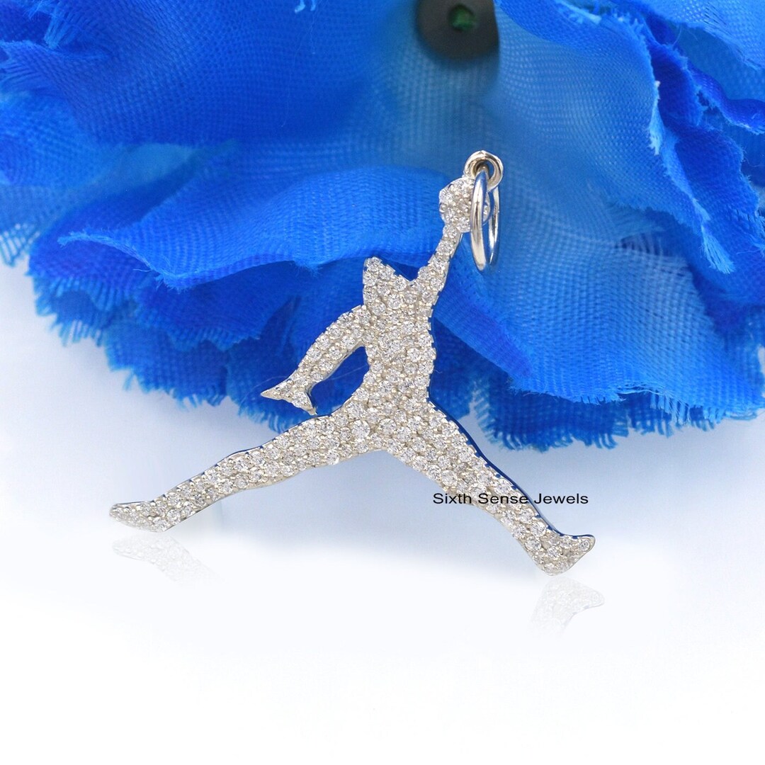 925 Silver Diamond Jordan Pendant, Diamond Jordan Charm Pendant, Pave ...