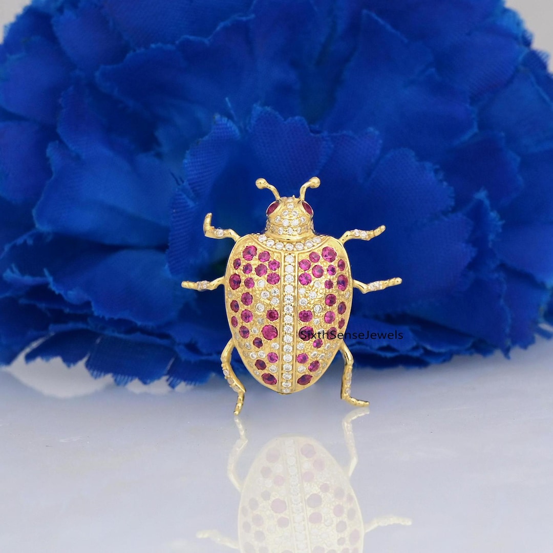 14k Gold Ruby Ladybug Brooch: Diamond Insect Pin - Etsy