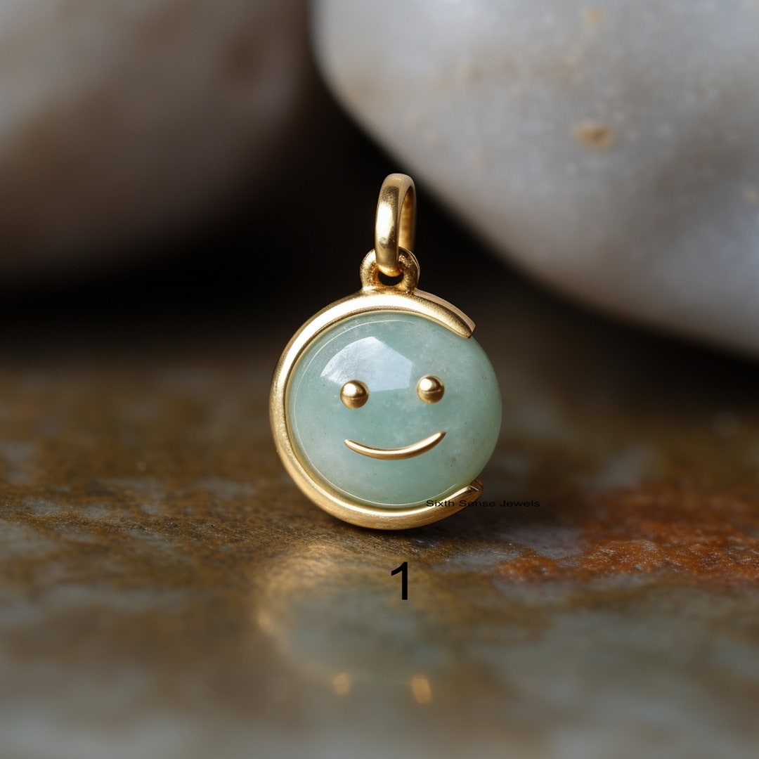 14K Gold Gemstone Happy Face Charm: Handcrafted Pendant - Etsy