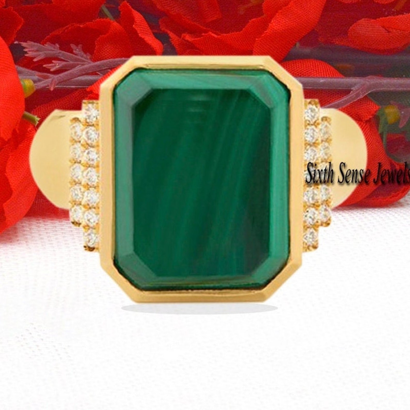 Malachite Signet Octagon Ring Square Cut Malachite Ring - Etsy