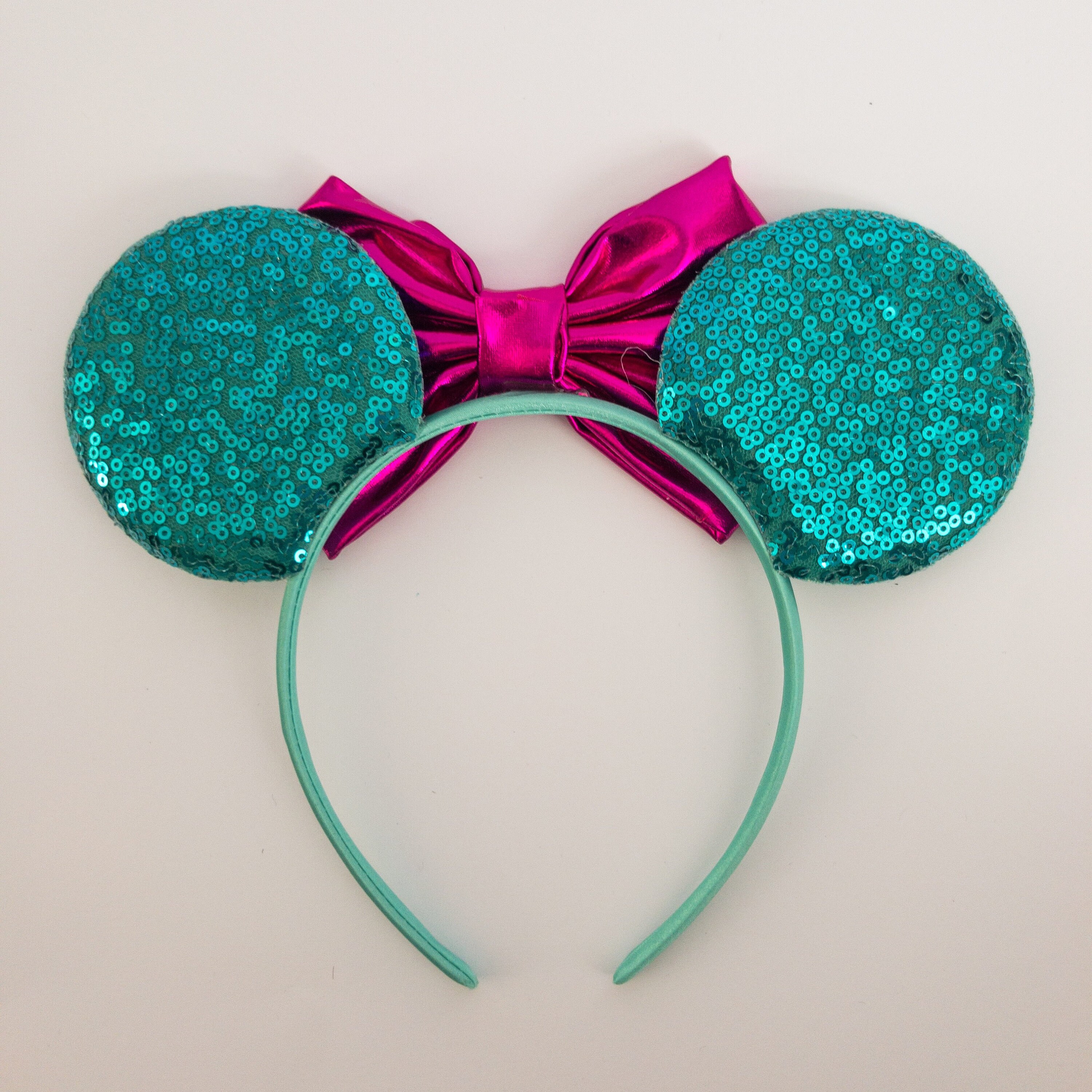 Teal Sequin Minnie Mouse Ears with Magenta Bow Teal Mickey | Etsy