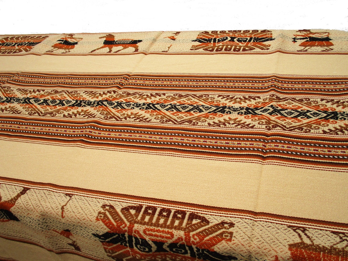 Beige Ethnic Native South American Bolivia Blanket Indoor Tablecloth ...