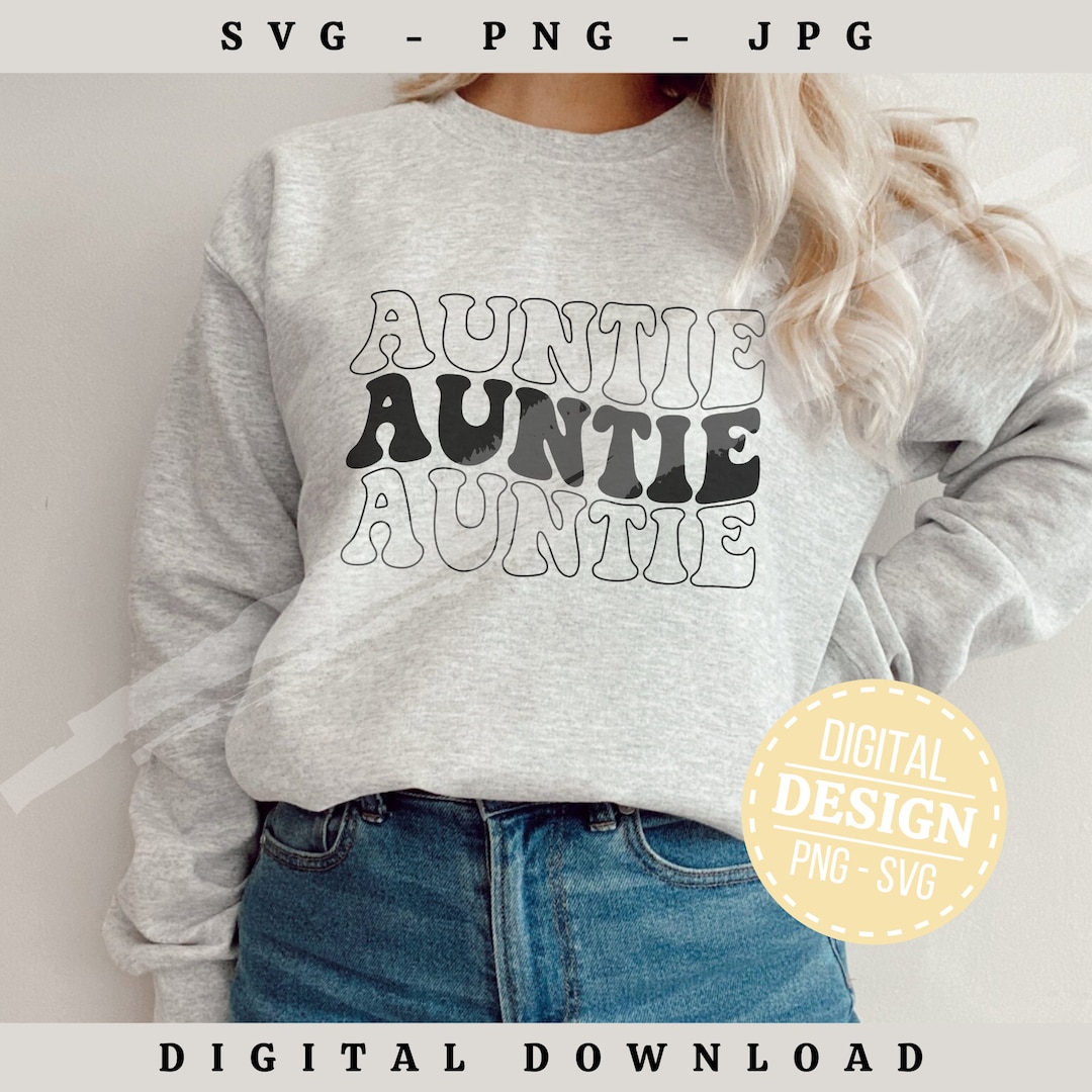 Auntie, Wavy Text, SVG PNG Digital Download, Retro Font Stacked Layered ...