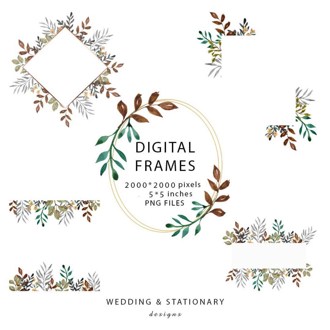 Watercolor Leaf Wreath Clipart Greenery Leaves Watercolor - Etsy