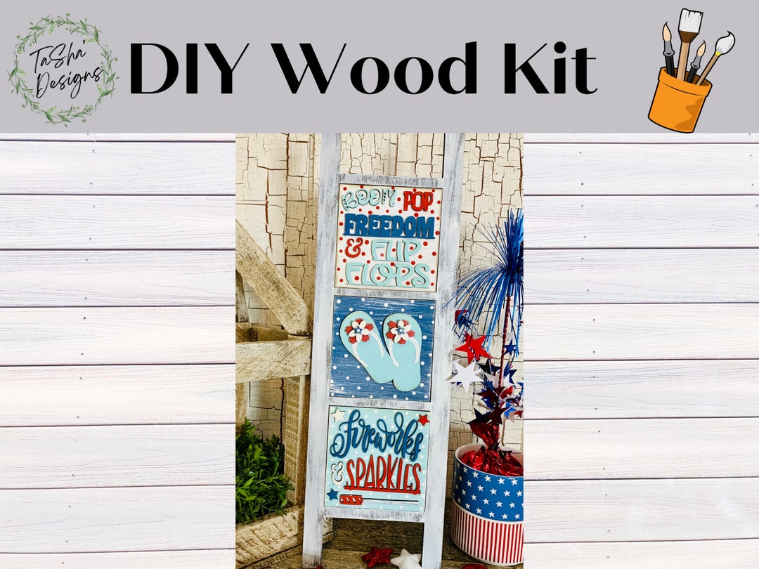 DIY Ladder and 4th of July Inserts, Unfinished Wood Blank, DIY Wood Kit ...
