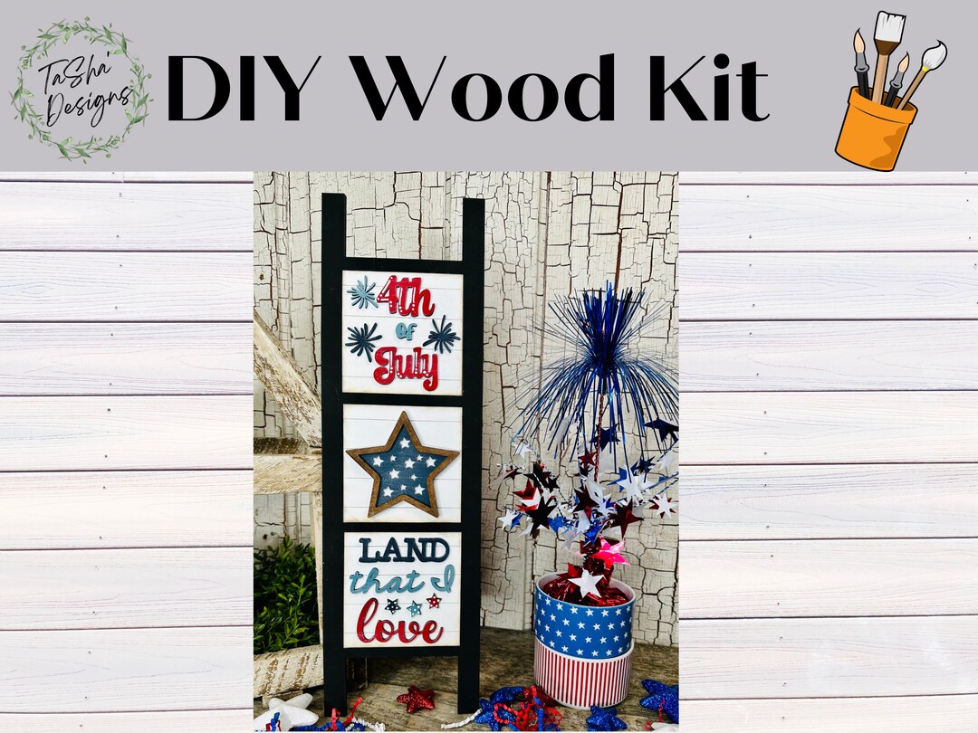 DIY Ladder and 4th of July Inserts, Unfinished Wood Blank, DIY Wood Kit ...