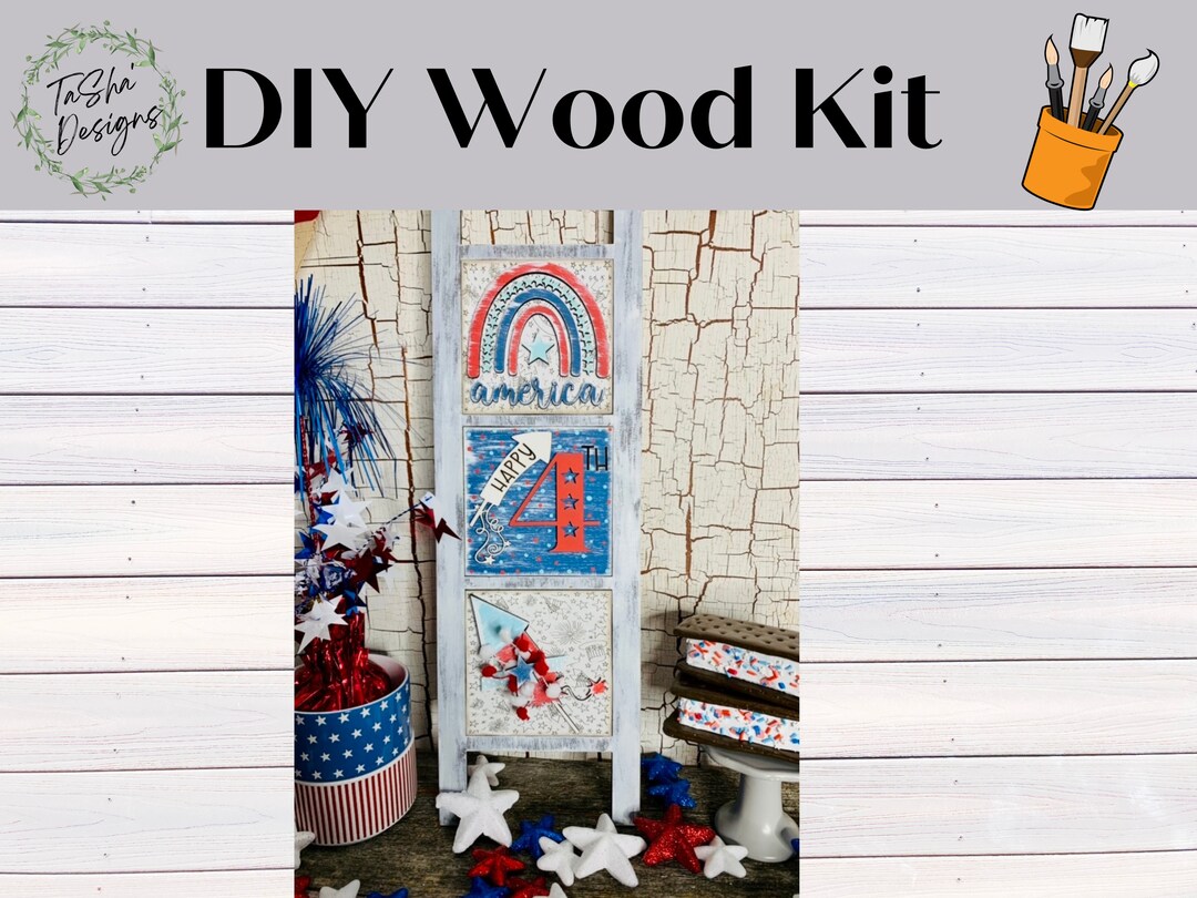 DIY Ladder and 4th of July Inserts, Unfinished Wood Blank, DIY Wood Kit ...