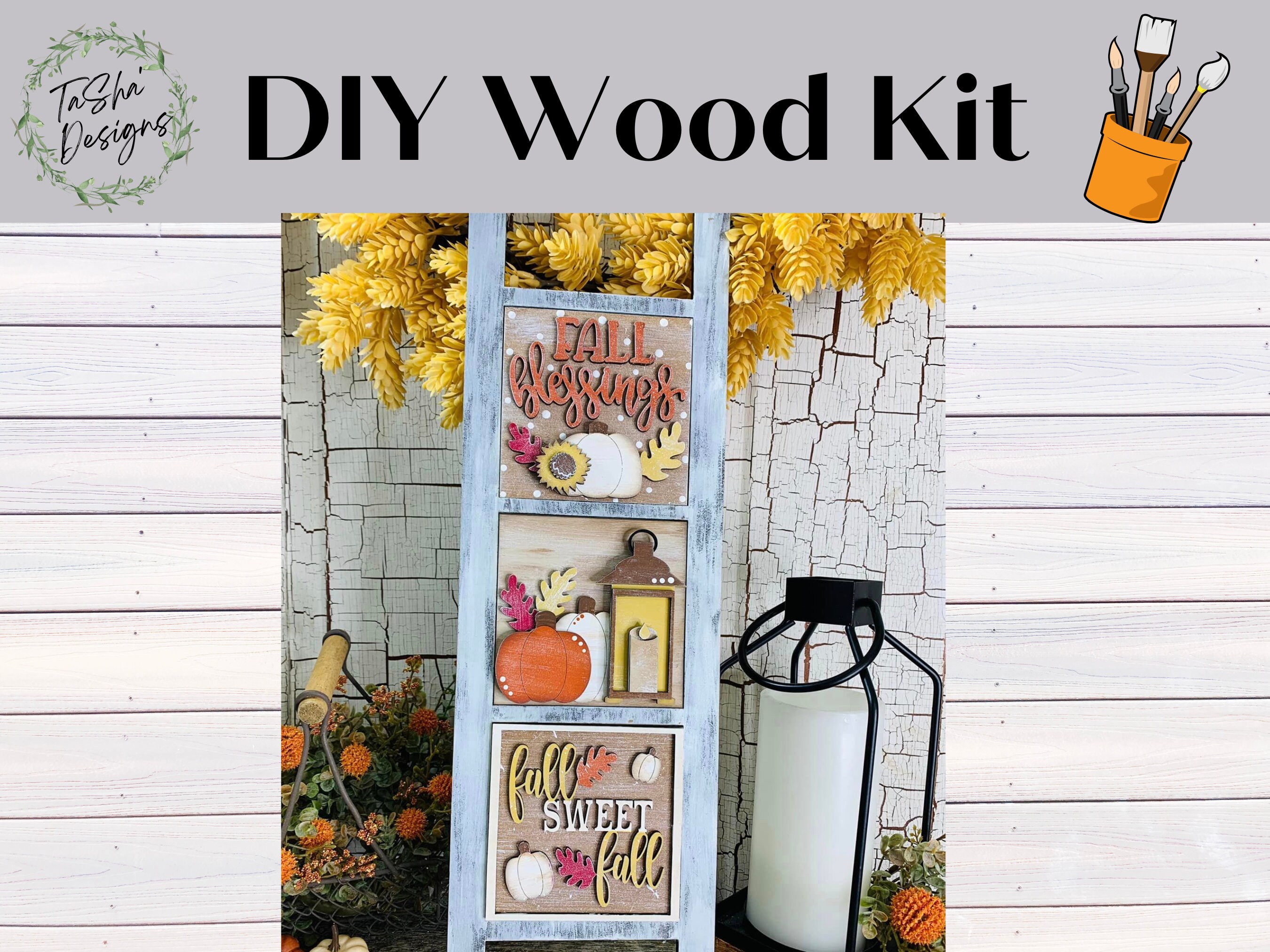 DIY Ladder With Fall Wood Cutout Sign Inserts Unfinished Wood - Etsy