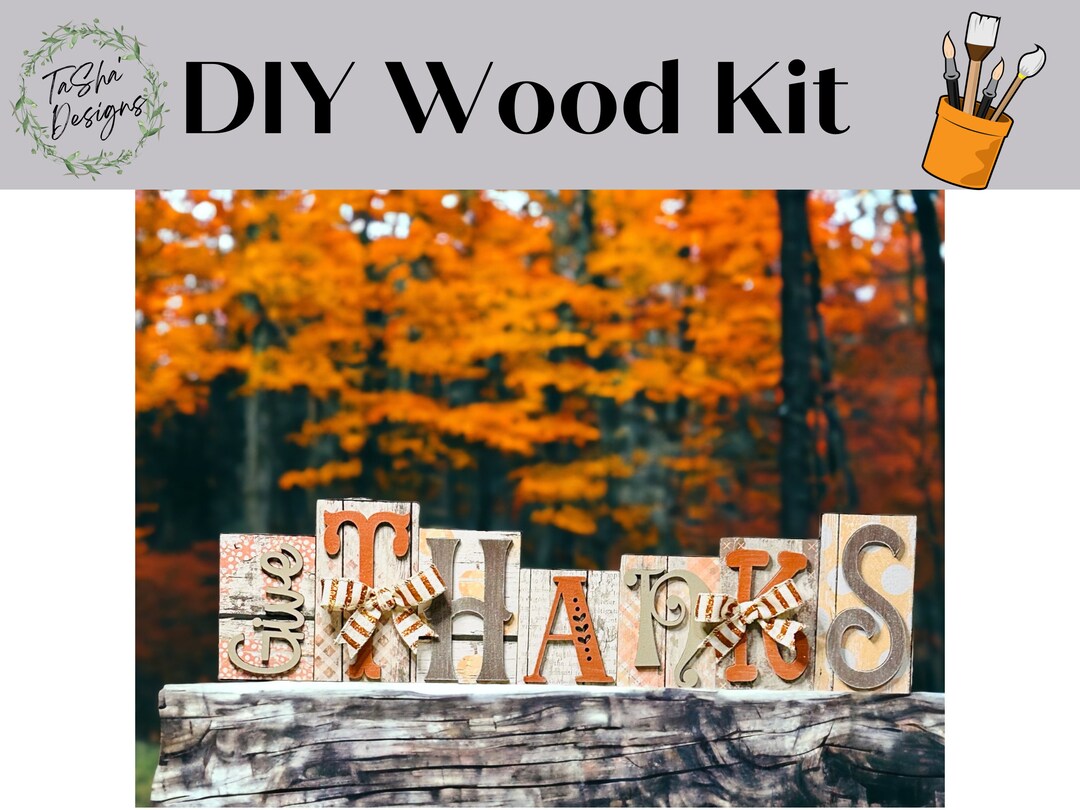 Give Thanks DIY Word Blocks, Give Thanks DIY Craft Kit, Thanksgiving ...