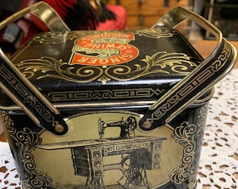 Vintage Singer Black Tin, Sewing Machine Accessories and Tools Metal ...