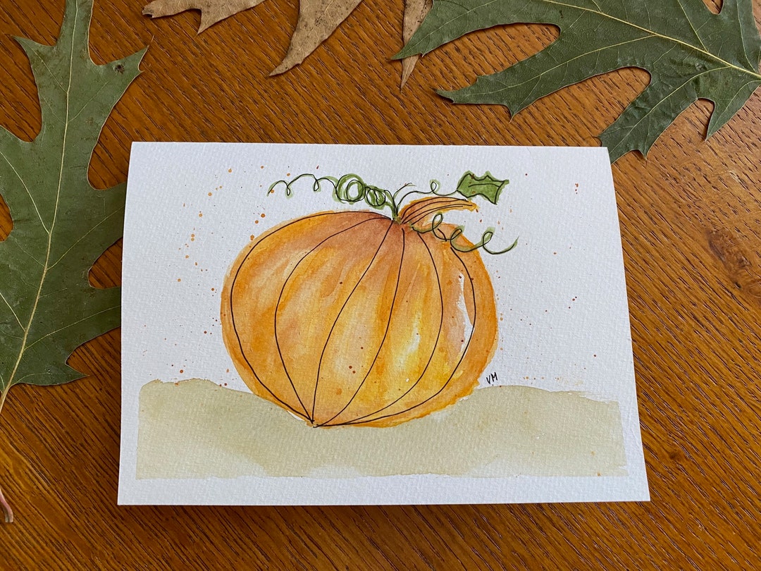 Watercolor Fall Autumn Thanksgiving Pumpkin Greeting Card, Loose, 5x7 ...