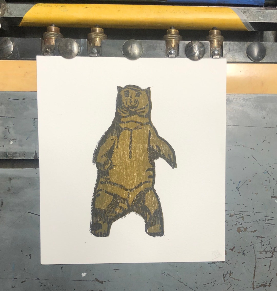 Bear Wood Cut Original Print, Woodcut Animal Print, Printed by Hand - Etsy