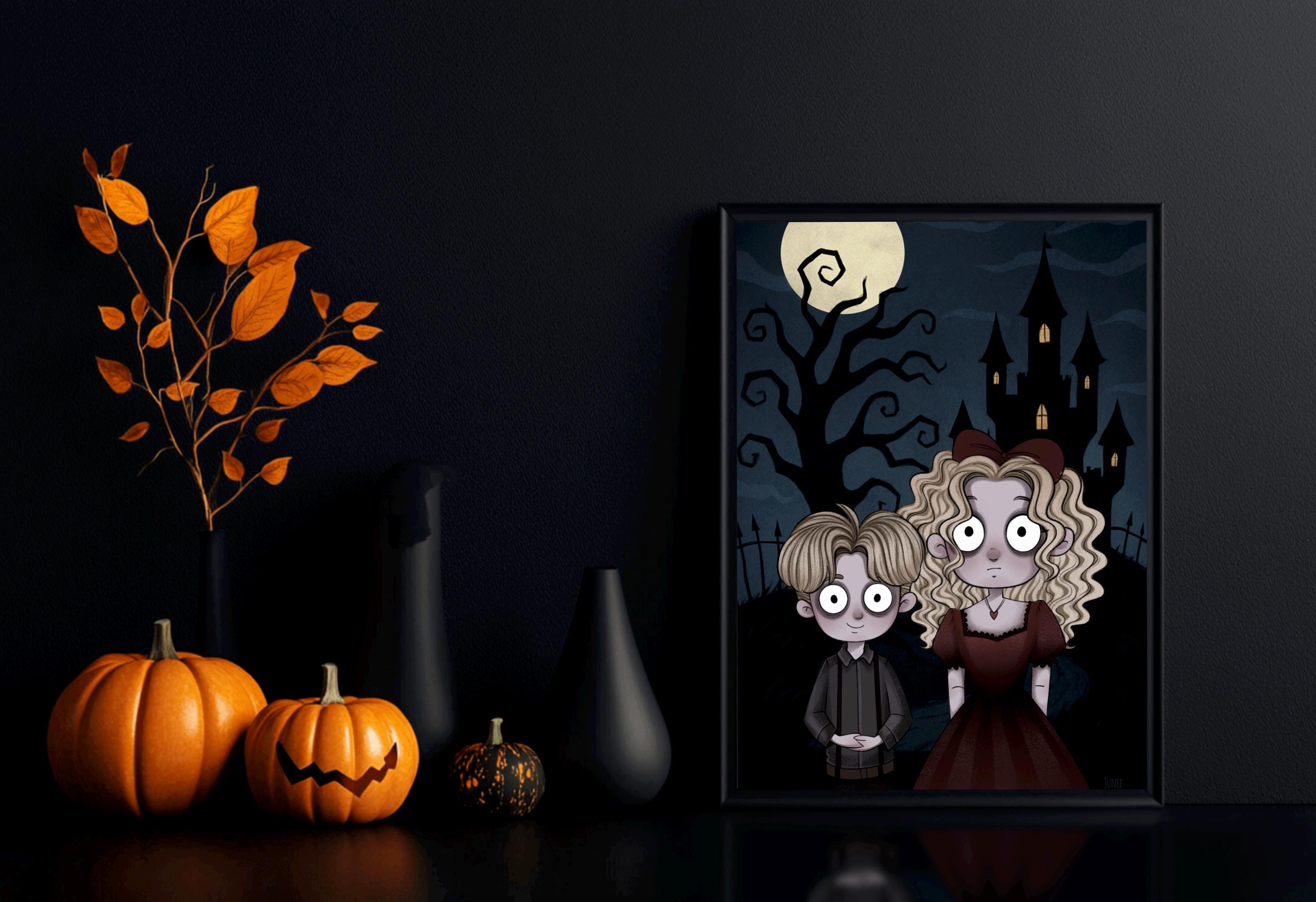 Spooky Tim Burton Style Drawing From Photo, Custom Gothic Family ...