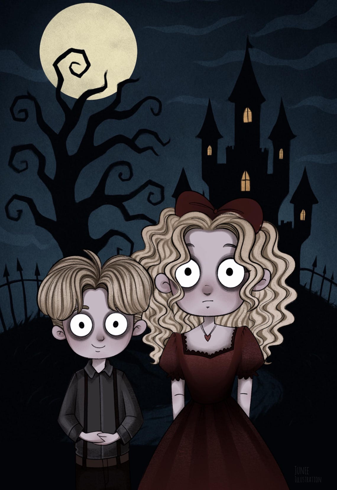 Spooky Tim Burton Style Drawing From Photo, Custom Gothic Family ...