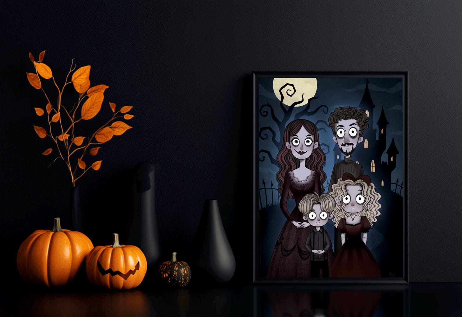 Spooky Tim Burton Style Drawing From Photo, Custom Gothic Family ...