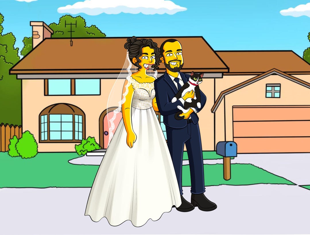 Custom Simpsons Wedding Portrait: Funny Cartoon Couple, Engagement Gift ...
