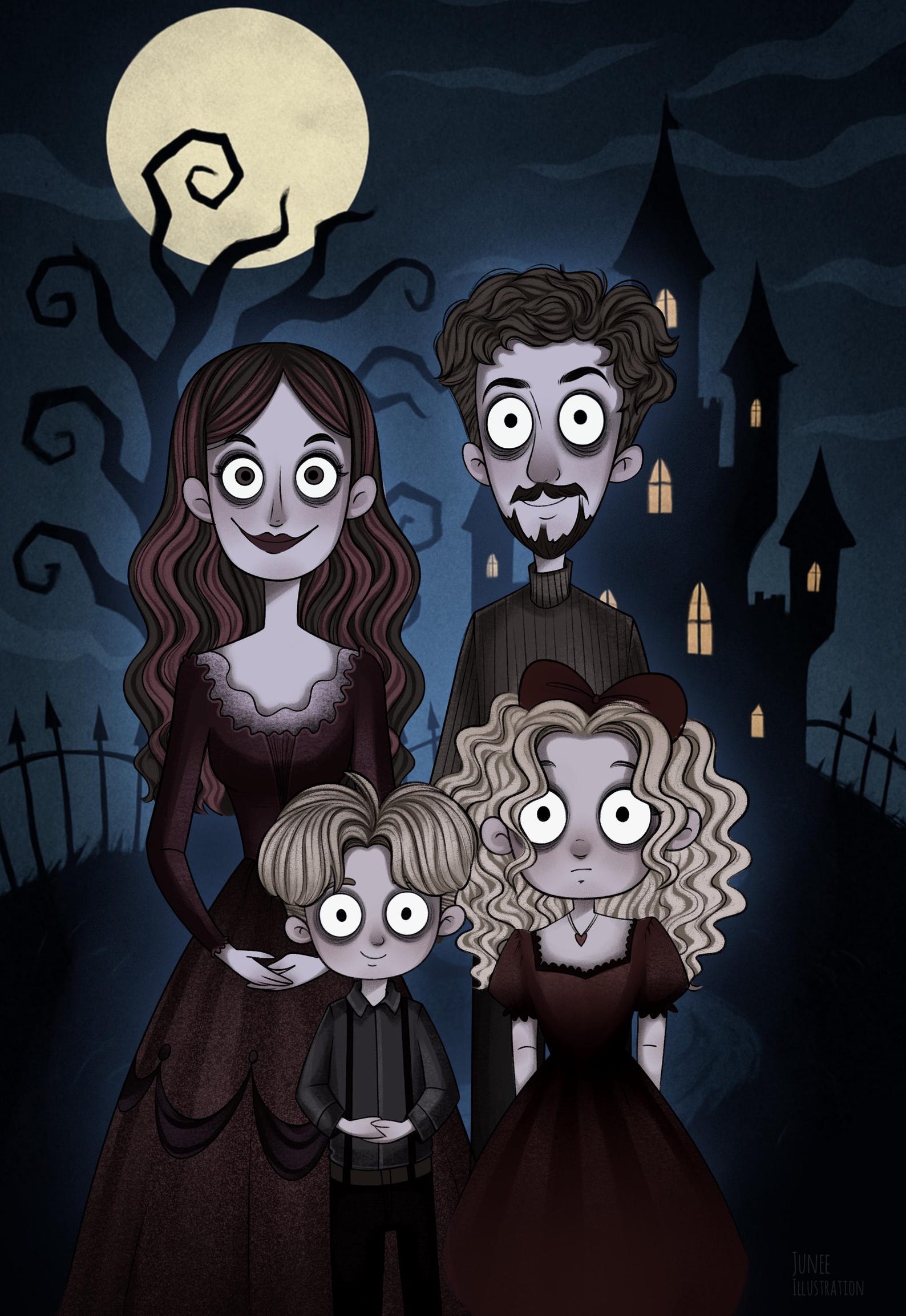 Spooky Tim Burton Style Drawing From Photo, Custom Gothic Family ...