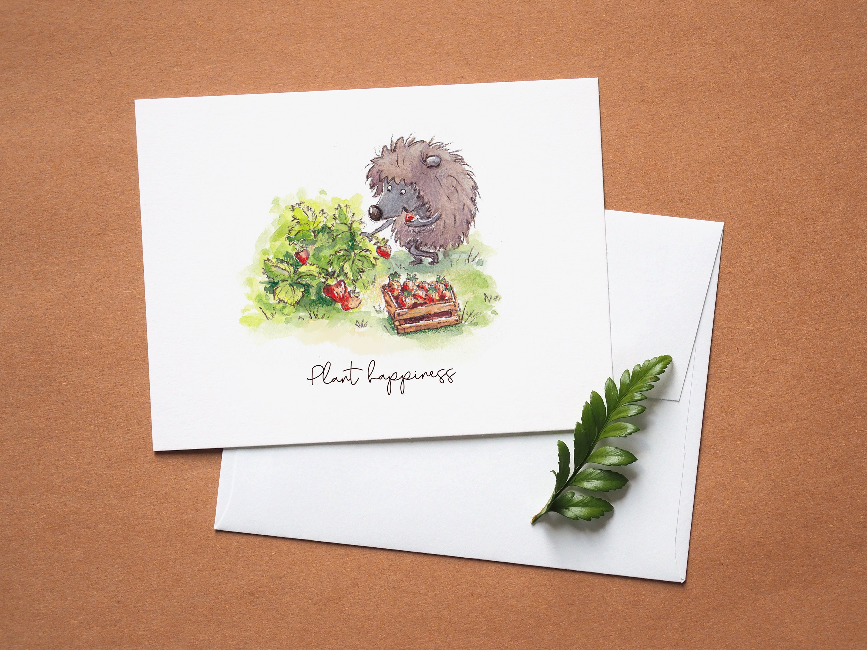 Plant Happiness Postcard Hedgehog Card Strawberries - Etsy