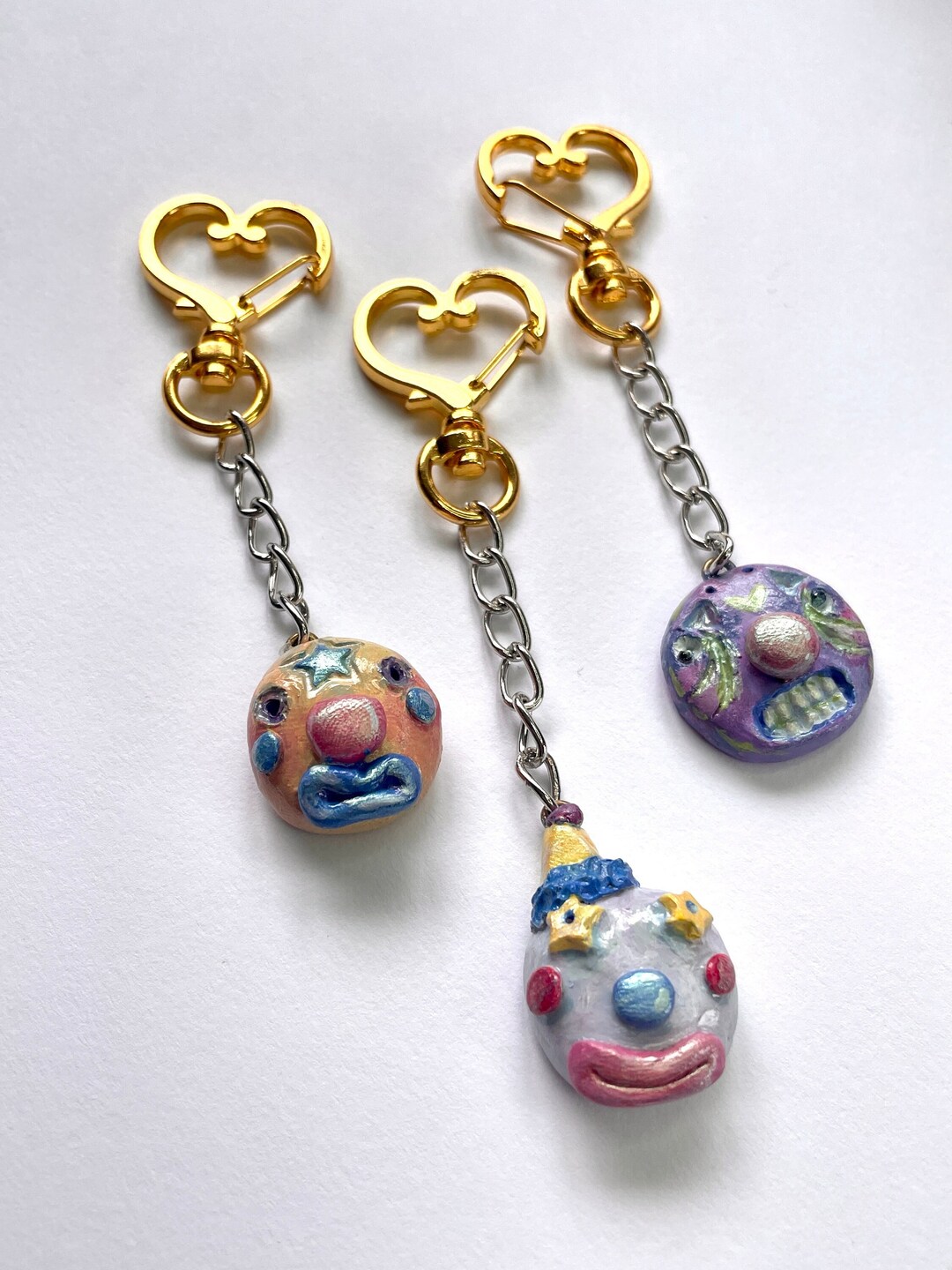Clown Face Set of 3 Charm Keychains Hand Painted Clay - Etsy