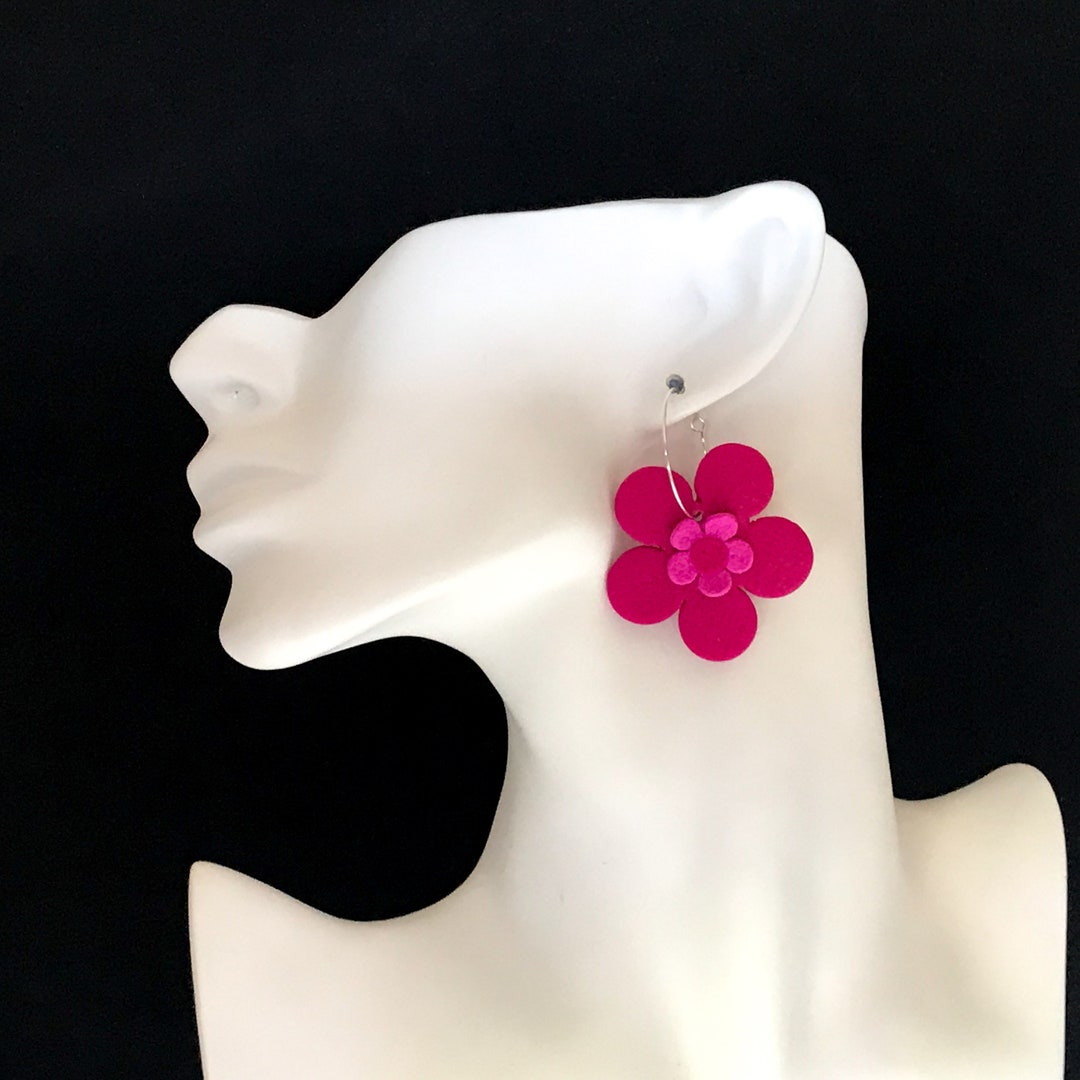 Magenta Floral Hoop Earrings / Big Bold Magenta Hoop Earrings / Pink ...