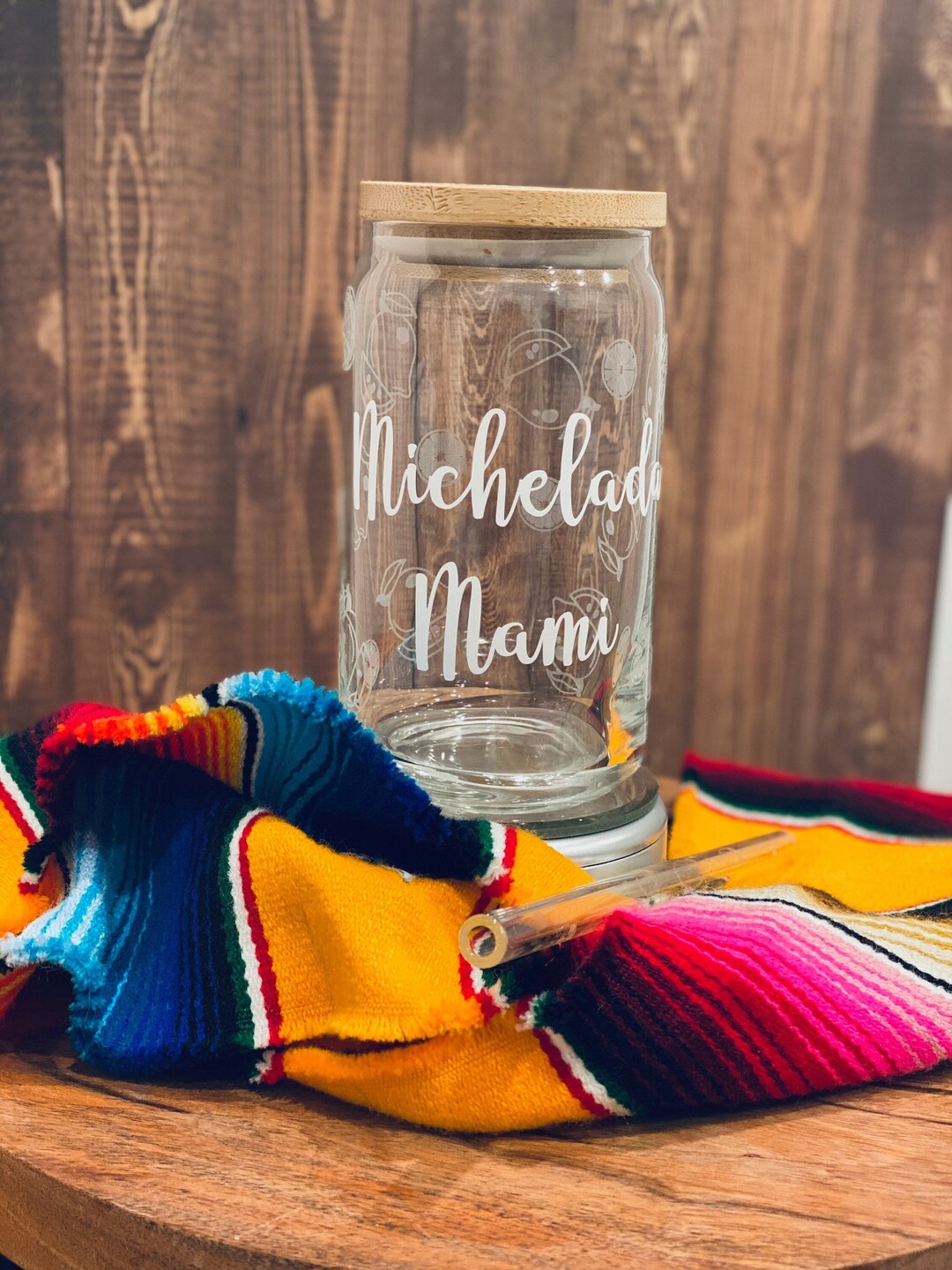 Michelada Mami Color Changing Glass Can With Bamboo Lid and - Etsy
