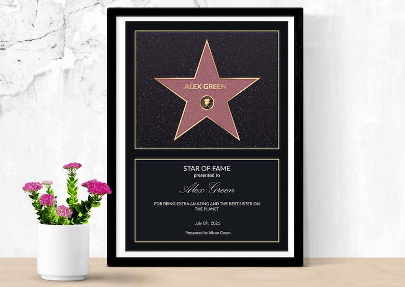 Personalized Hollywood Star of Fame Art, Custom Name Print - Etsy New ...