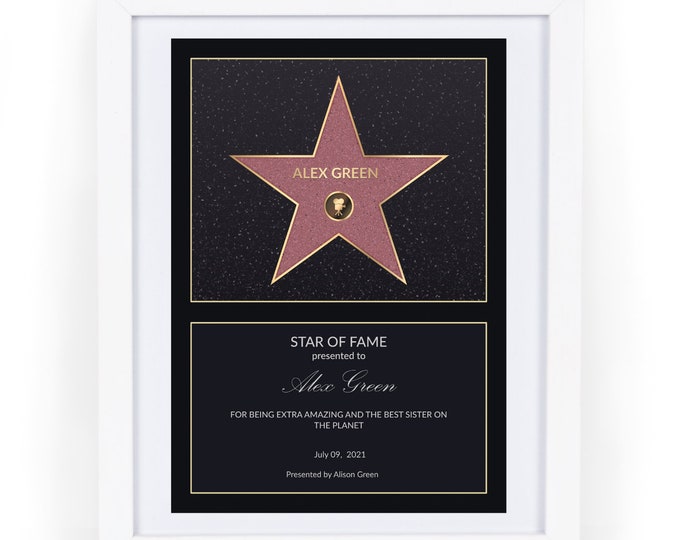 Custom Hollywood Star Poster, Personalized Walk of Fame Star Print ...