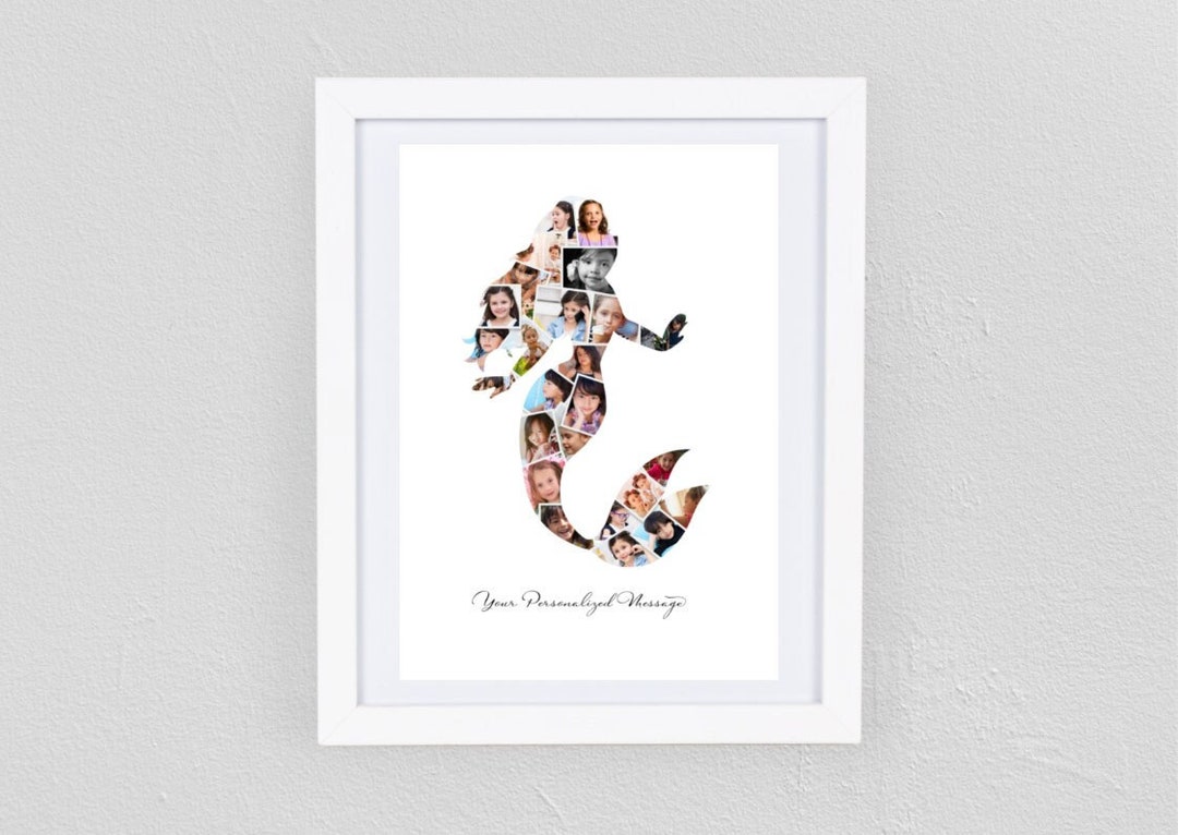 Mermaid Themed Personalized Photo Collage, Mermaid Wall Art for Kids ...