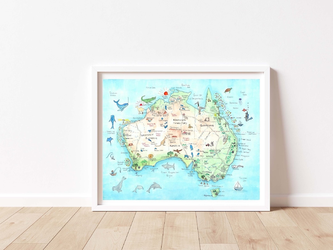 A4 Australian Map Art, Water Colour Map, Tourist Attraction, - Etsy
