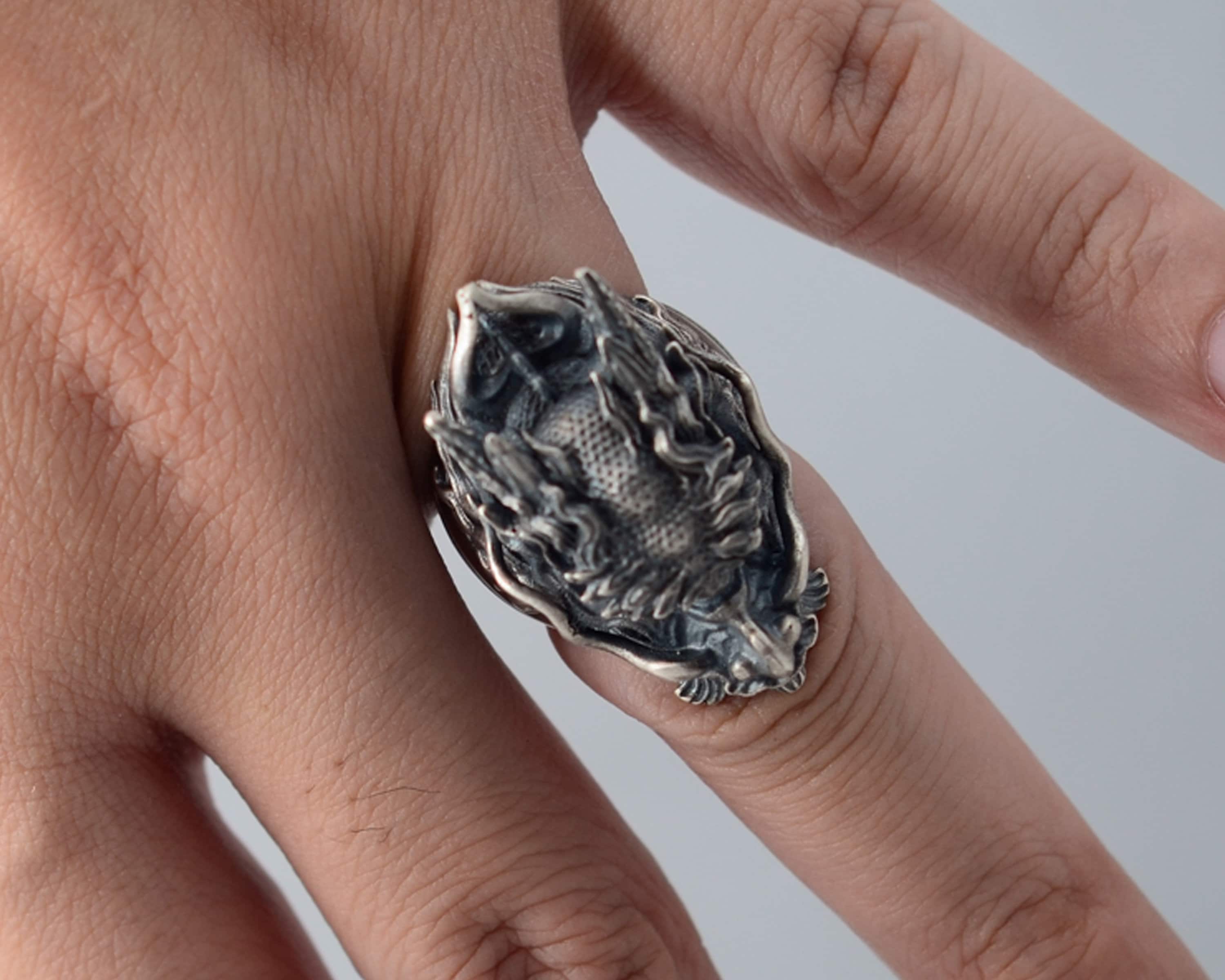 JAPANESE DRAGON SILVER Ring Dragon Ring Mystical Mens | Etsy