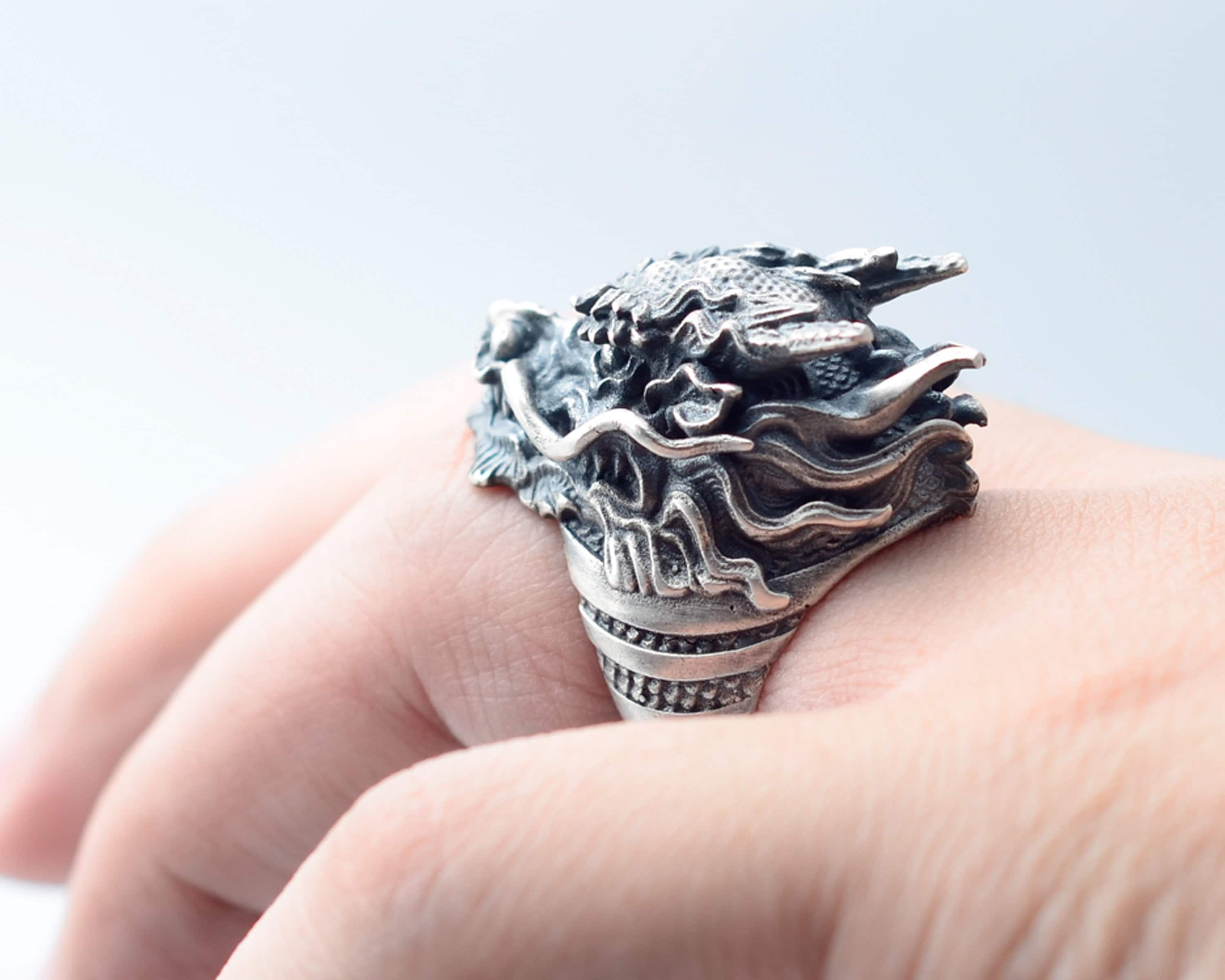 JAPANESE DRAGON SILVER Ring Dragon Ring Mystical Mens | Etsy