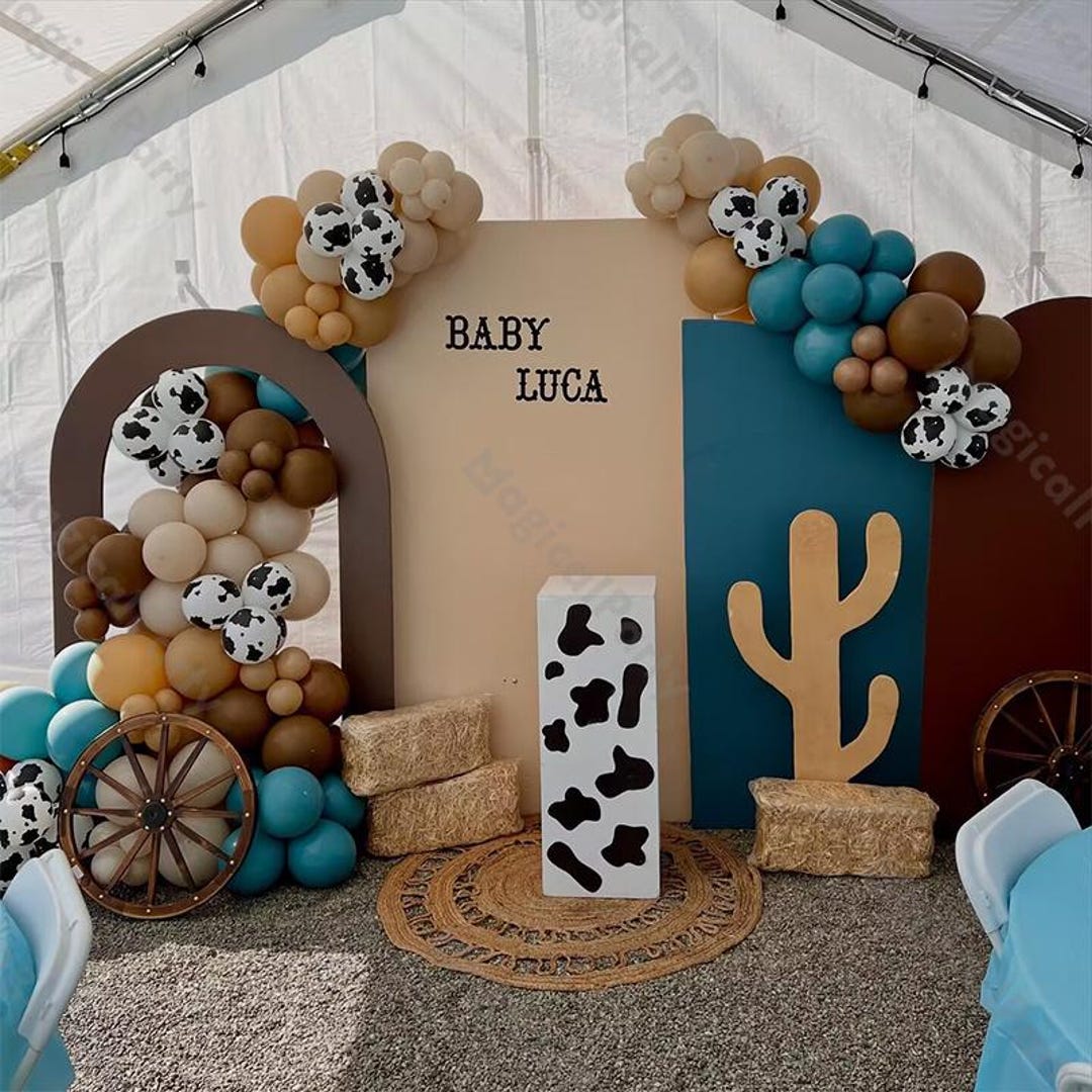 135pcs Farm Theme Balloon Arch Kit Retro Blue Caramel Natural Sand Cow ...