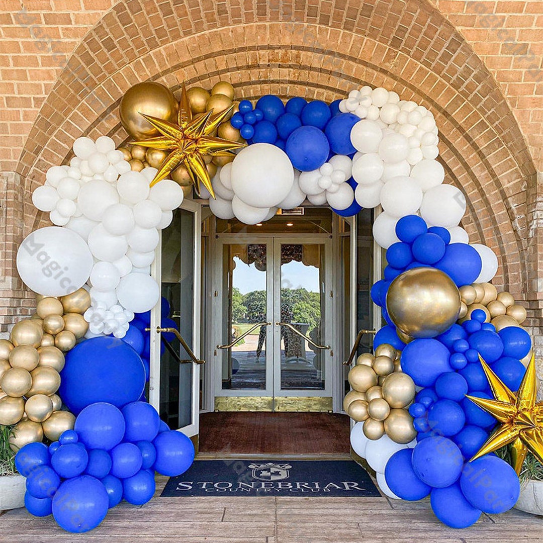 2022 Graduation Balloon Arch Blue/white/gold Sparkle Foil Balloon ...