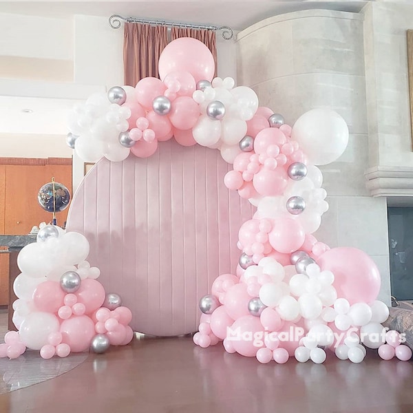 Pink Silver White Balloon Arch - Etsy