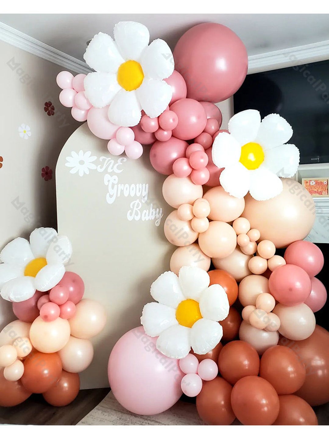 108pcs Groovy Birthday Balloon Kit Retro Burnt Orange Dusty Pink Boho ...