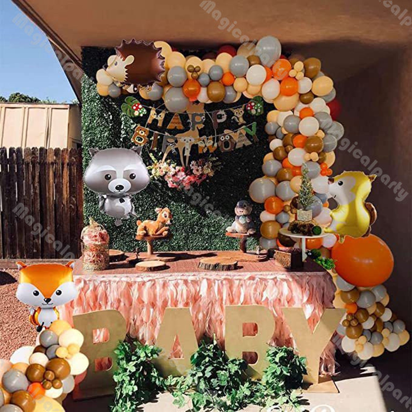 Woodland Animal Balloons Garland Kit Fox Raccoon Squirrel Deer Rabbit ...