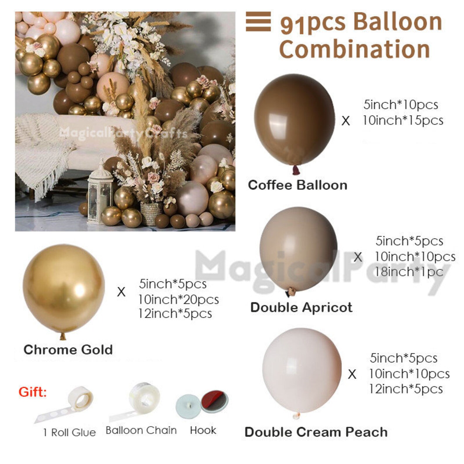 167pcs Double Cream Peach Apricot Balloons Garland Coffee Balloon ...