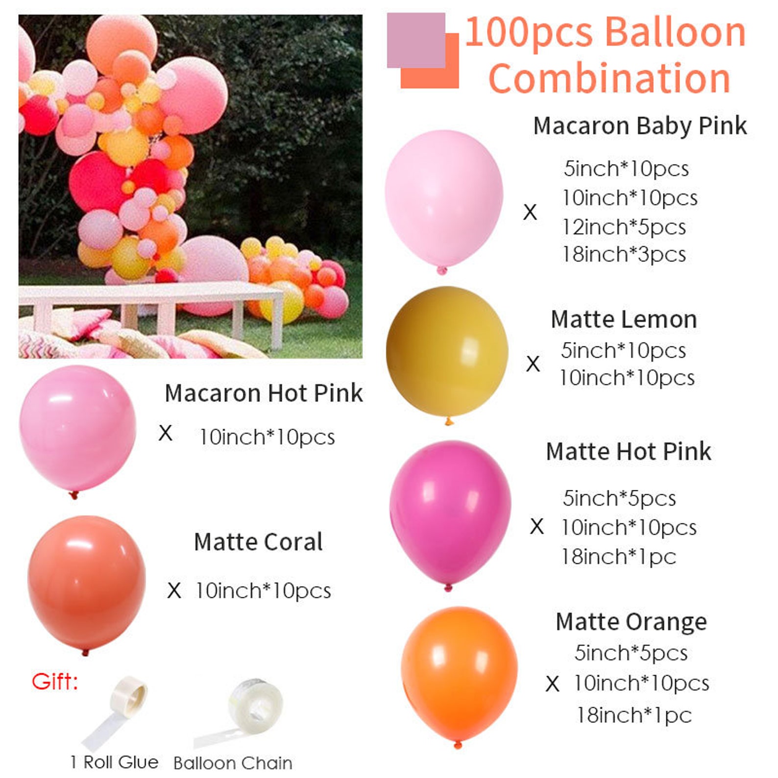 153pcs Hot Pink Coral Balloon Garlands Wedding Party Bridal | Etsy