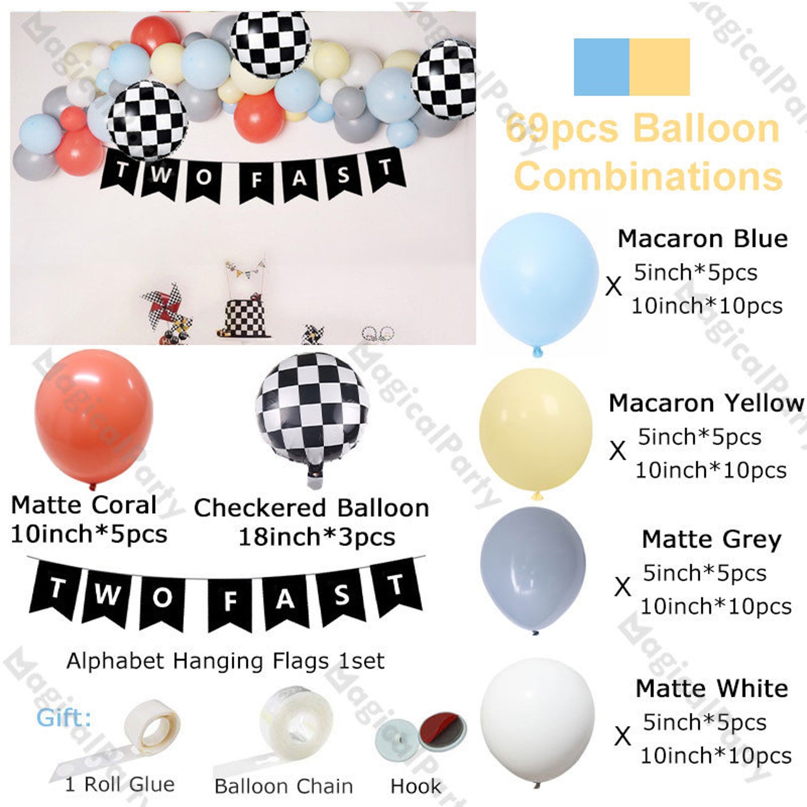 Vintage Race Car Balloon Garland Kit Black White Checkered | Etsy