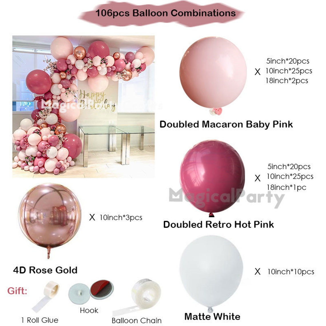 DIY Retro Dusty Pink Balloon Garland Arch Kit Rose Gold White | Etsy