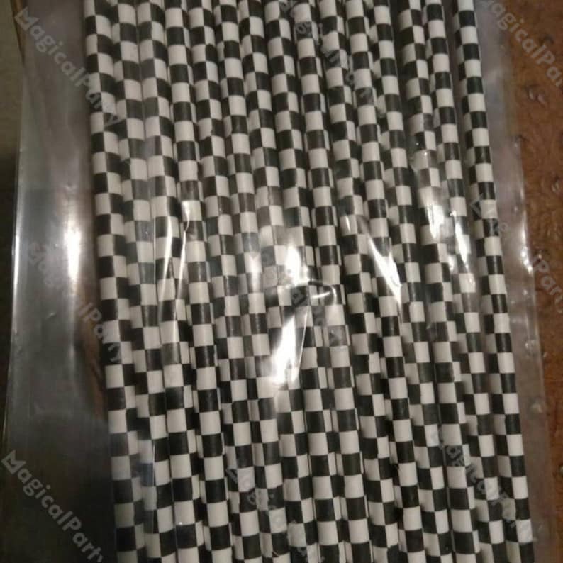100pcs Racing Party Black Checkered Paper Straws Red Grid - Etsy