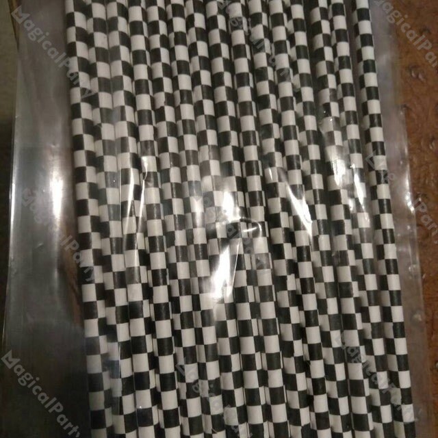 100pcs Racing Party Black Checkered Paper Straws Red Grid Drinking ...